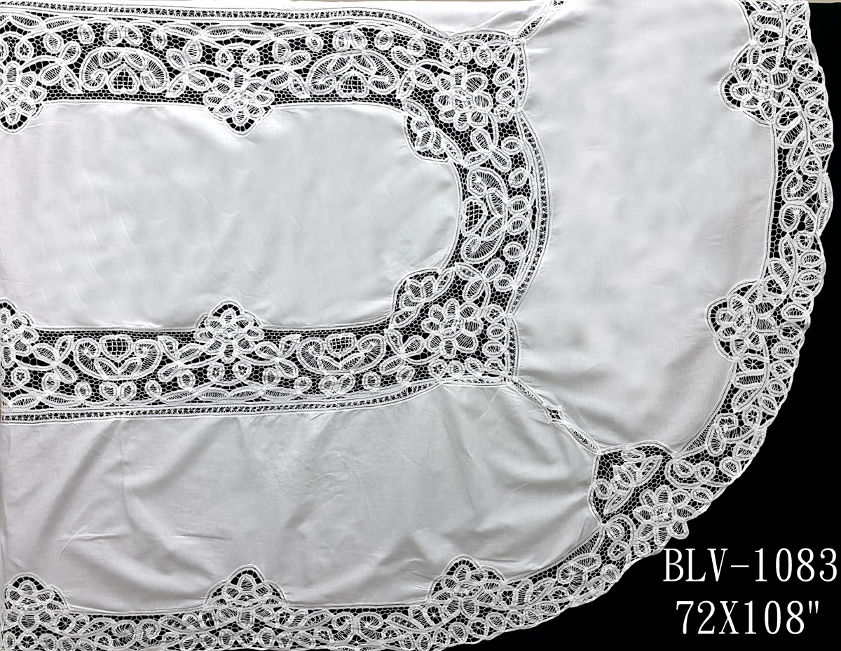 White cotton with white batten lace hand embroidery tablecloths