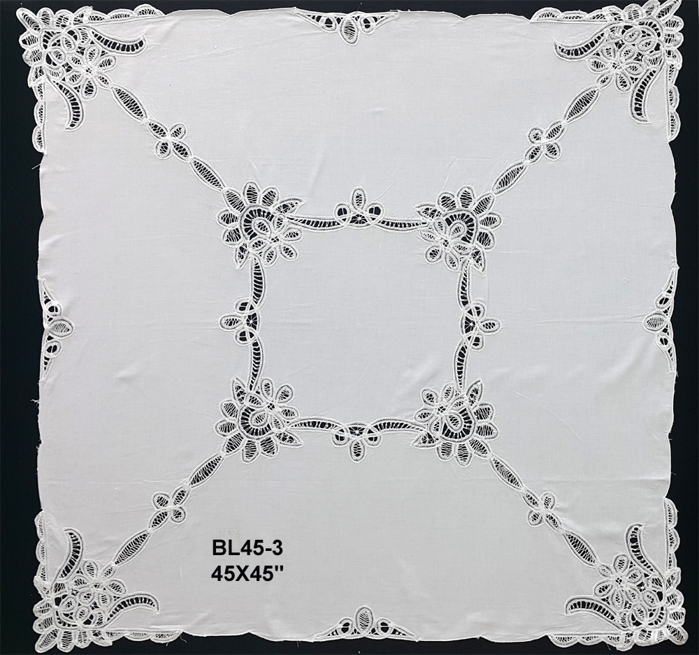 White cotton with white batten lace hand embroidery tablecloths